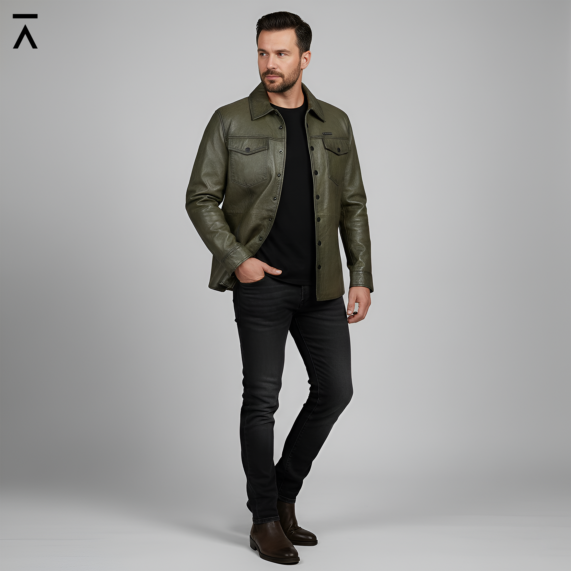 Olive Premium Leather Shacket – kaptan.pk